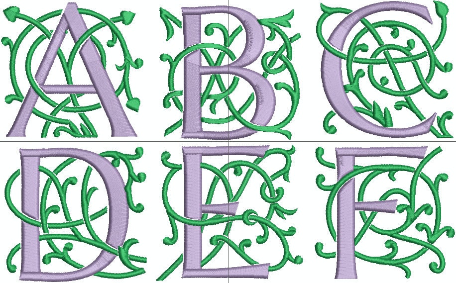 Single Initial Two color Machine Embroidery Monogram Font Art | Etsy