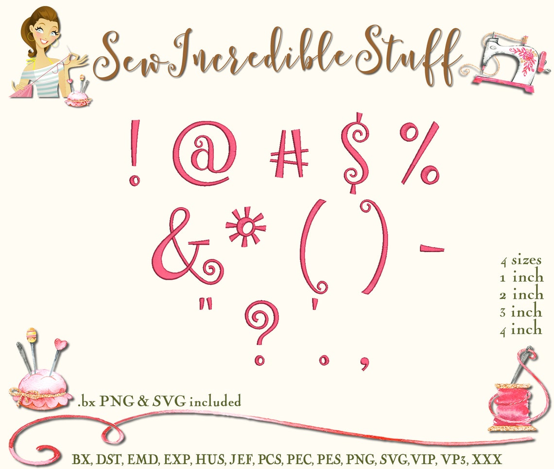 Tickled Pink Whimsical Machine Embroidery PNG and SVG Fonts, 4 Sizes ...