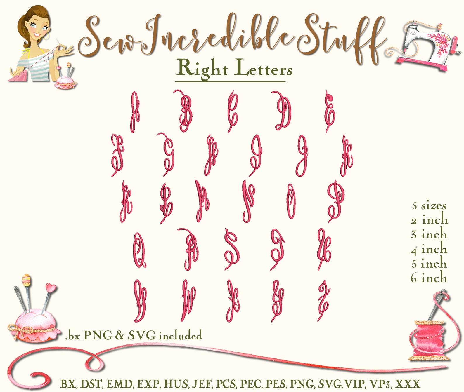 Three Initial Curly Feminine Monogram Embroidery, PNG and SVG Fonts ...