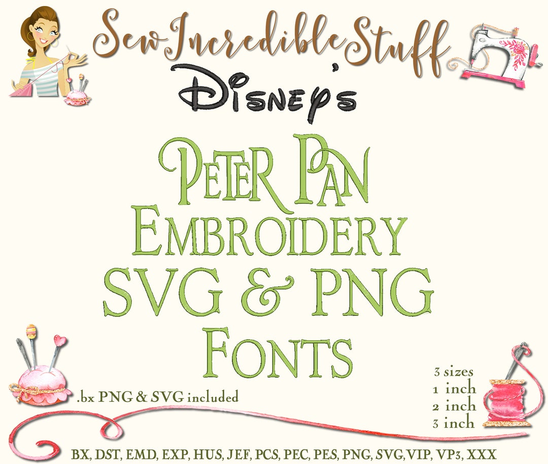 Peter Pan Machine Embroidery PNG and SVG Font, BX Font, Pes font, 3 ...
