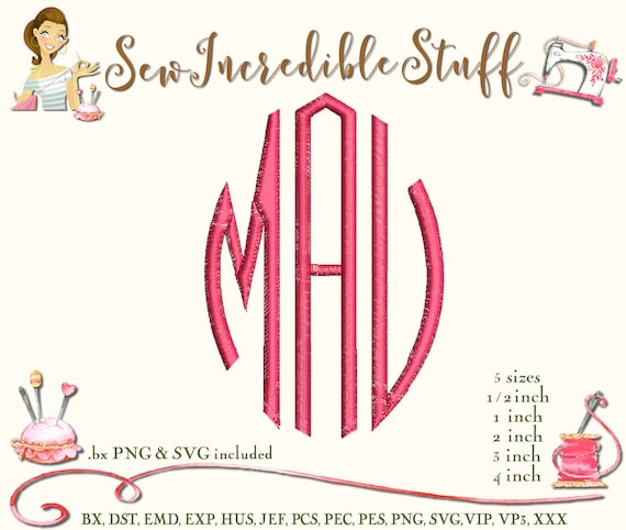 Three Initial Circle Machine Embroidery and SVG Monogram Fonts - Etsy