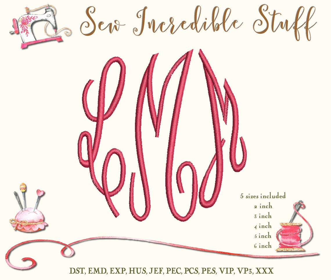 Three Initial Curly Feminine Monogram Embroidery and SVG Fonts - Etsy