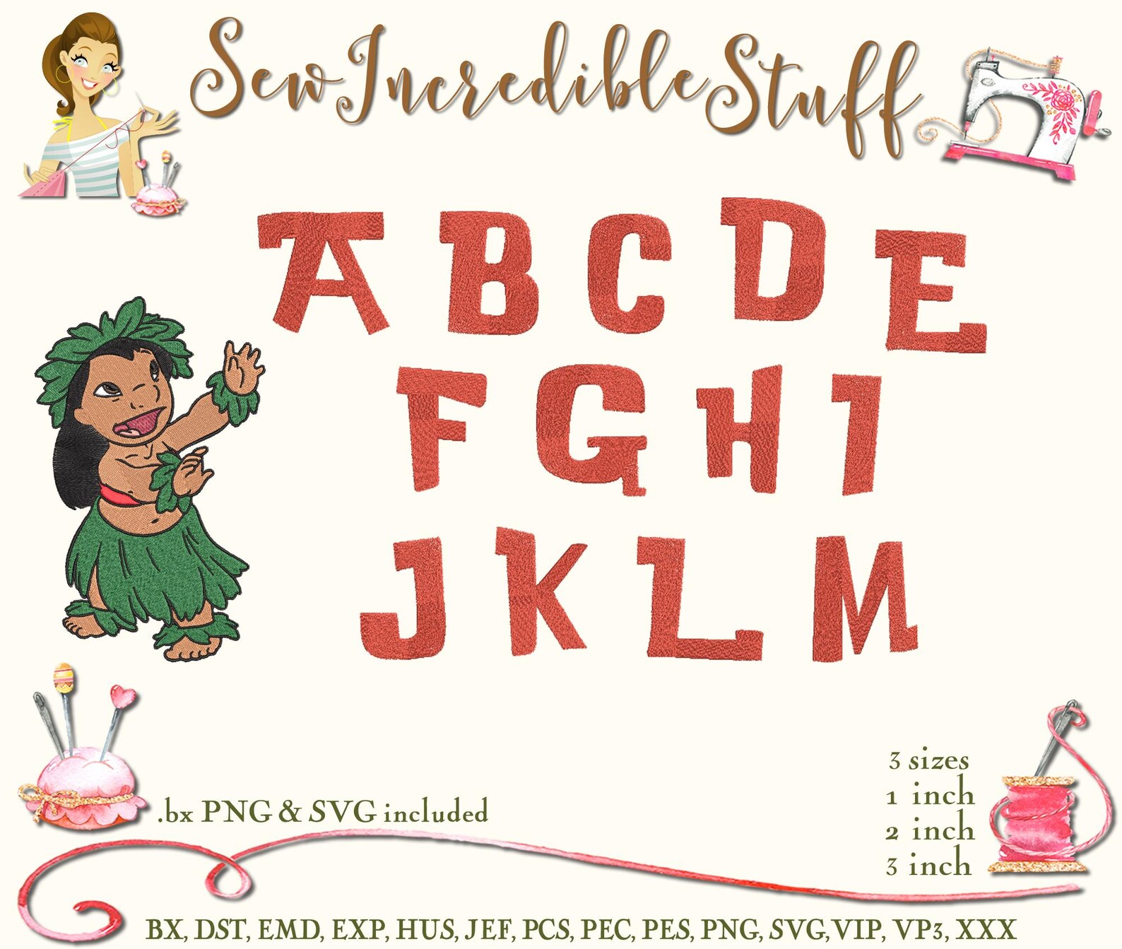 Lilo & Stitch Machine Embroidery, PNG and SVG Fonts - BX Font - 3 Sizes ...