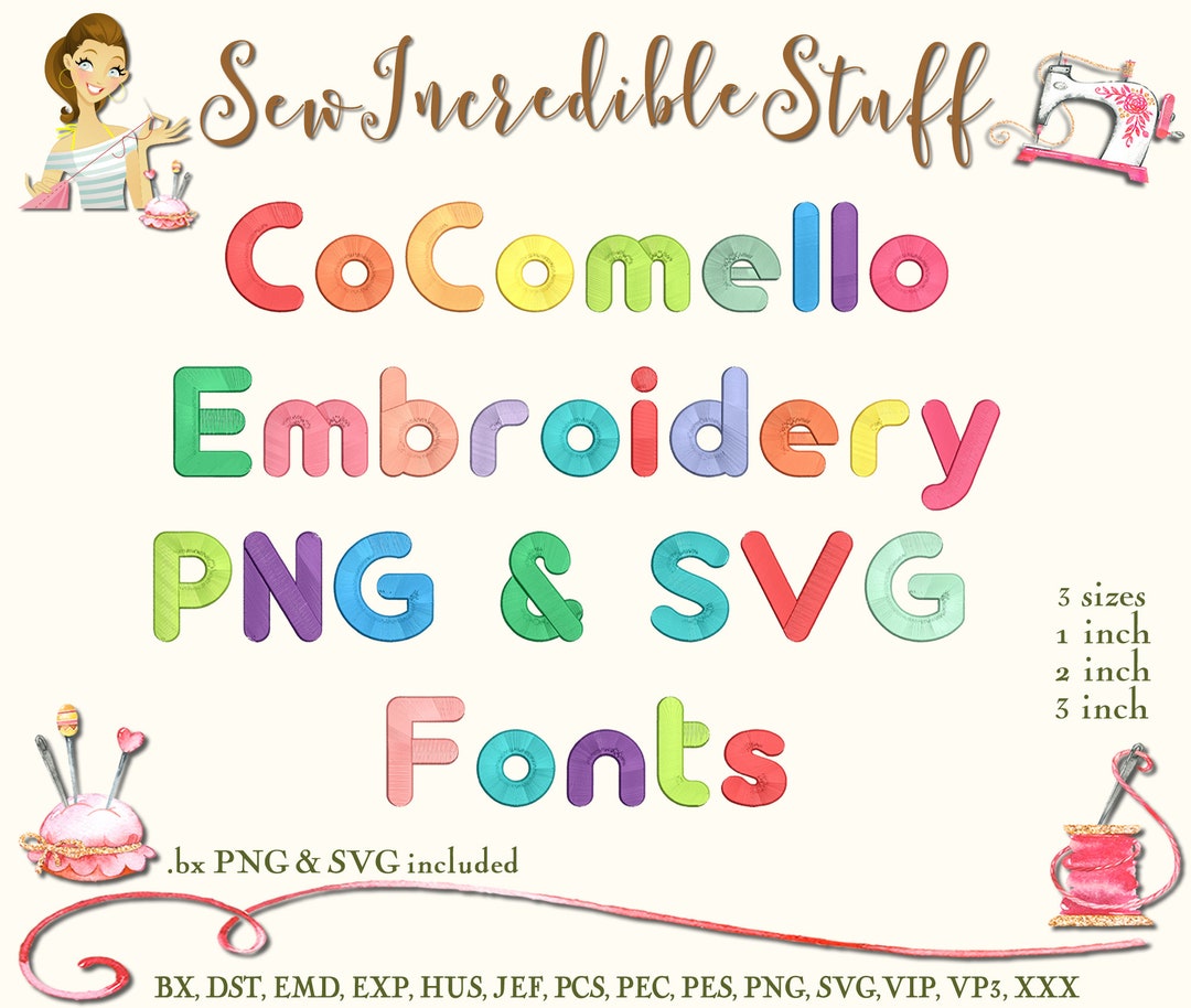 Cocomello Machine Embroidery, PNG and SVG Font., 3 Sizes - 2 Fonts ...