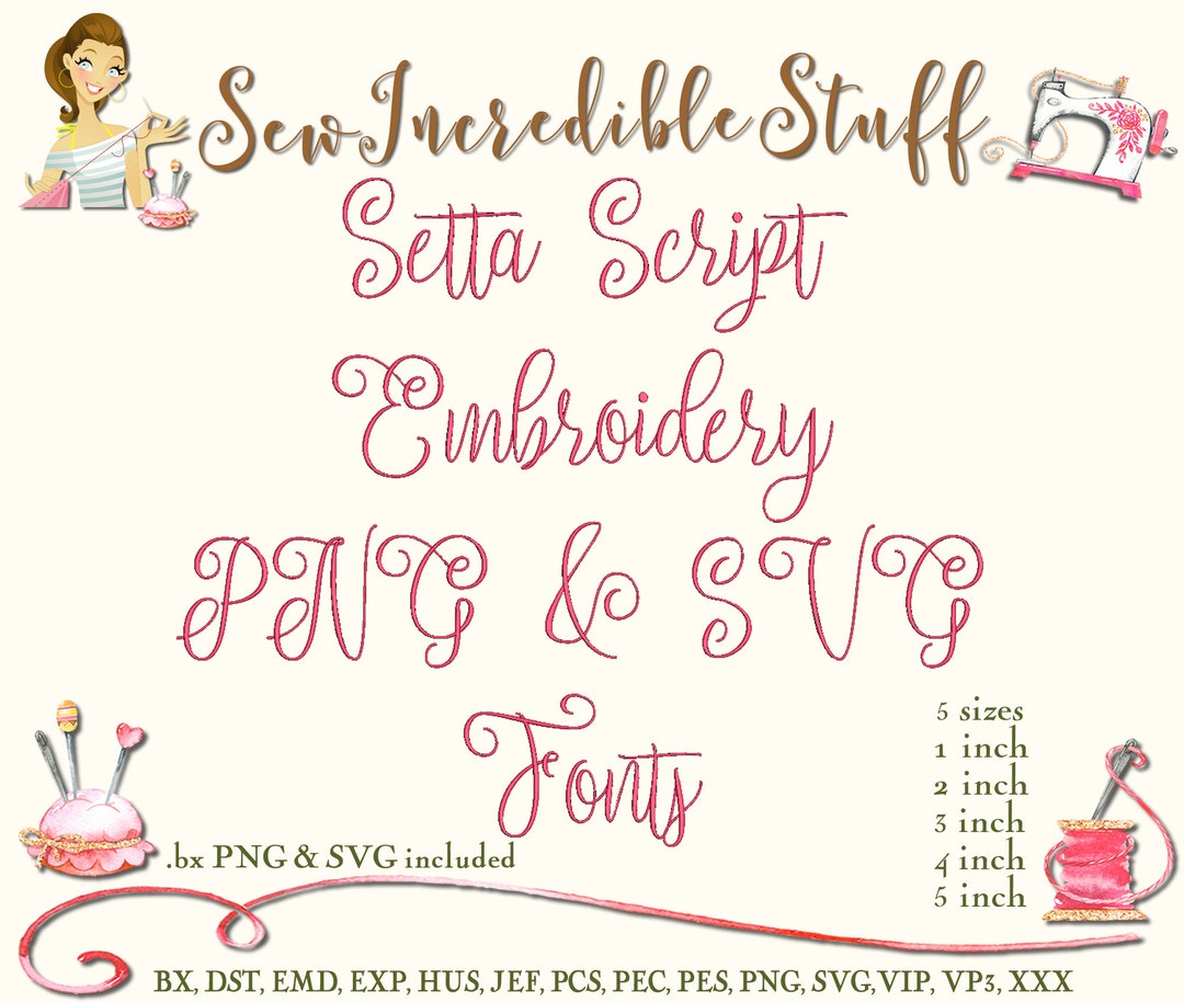 Setta Script Machine Embroidery PNG and SVG Fonts - BX Font - 5 Embroidery Sizes - Etsy