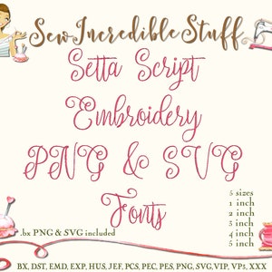 Setta Script Machine Embroidery PNG and SVG Fonts - BX Font - 5 Embroidery Sizes - Etsy