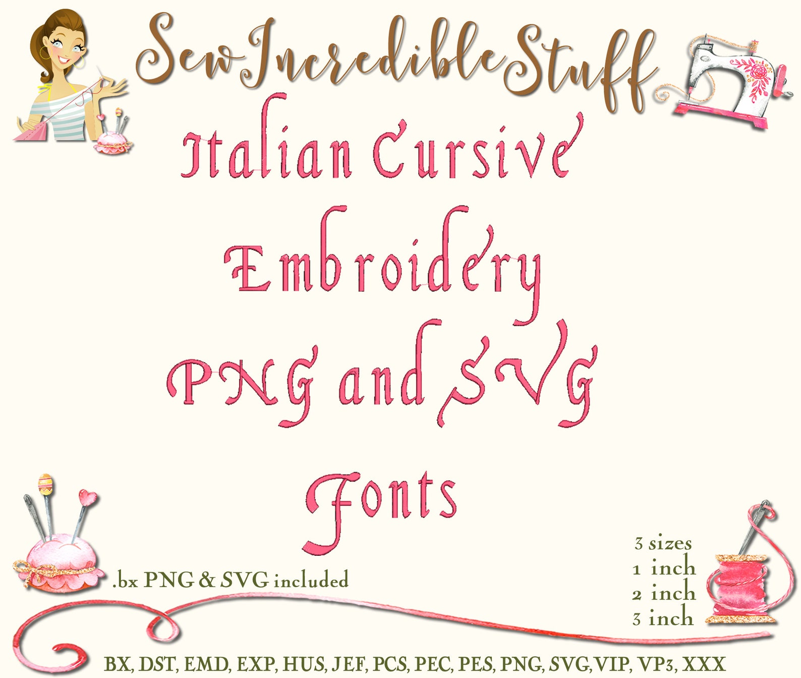 Italian Cursive Script Machine Embroidery PNG and SVG Fonts - BX Fonts ...