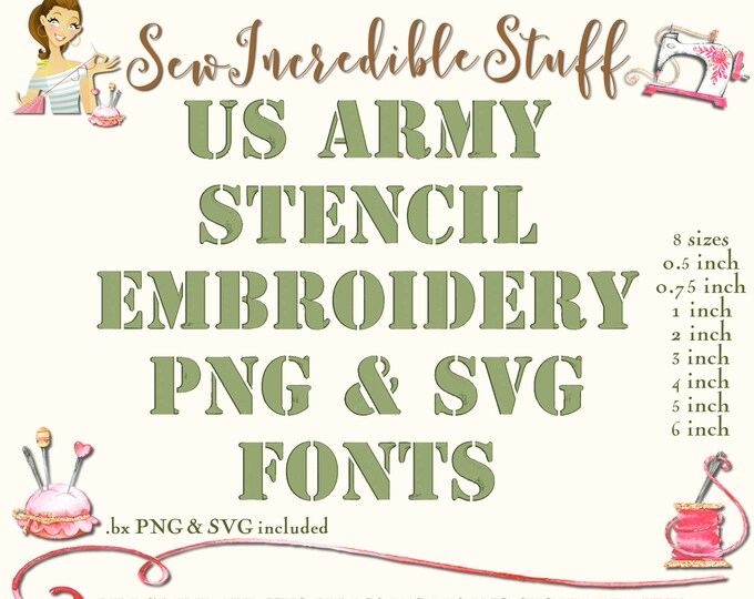 United States Army Stencil Machine Embroidery PNG and SVG Fonts BX Font ...