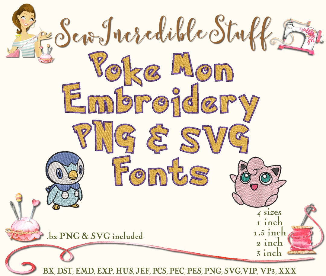 Poke Man Machine Embroidery PNG and SVG Fonts - BX Font - 4 Sizes - 3 ...