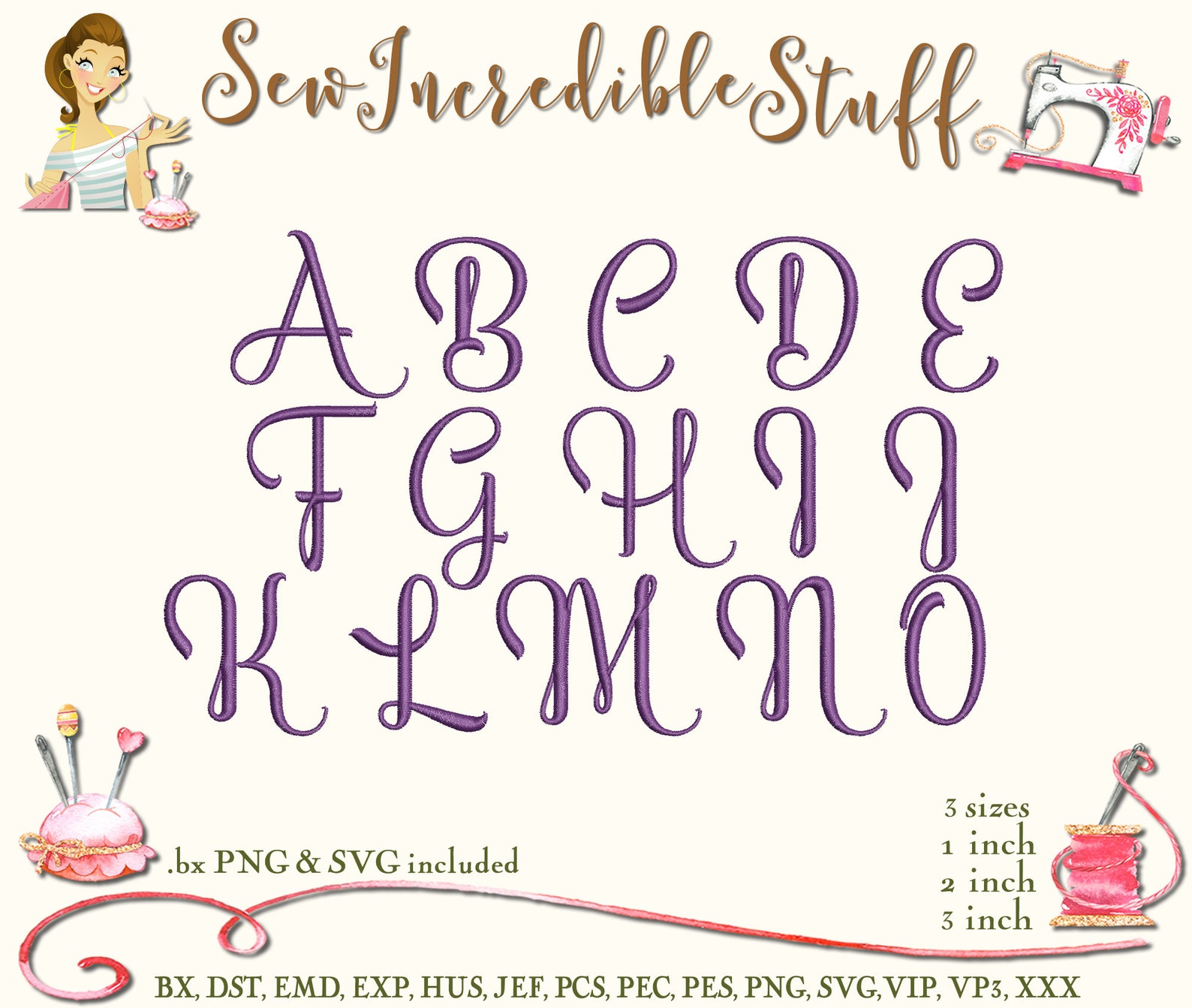 Lovely Upright Script Machine Embroidery SVG and PNG Fonts 3 - Etsy