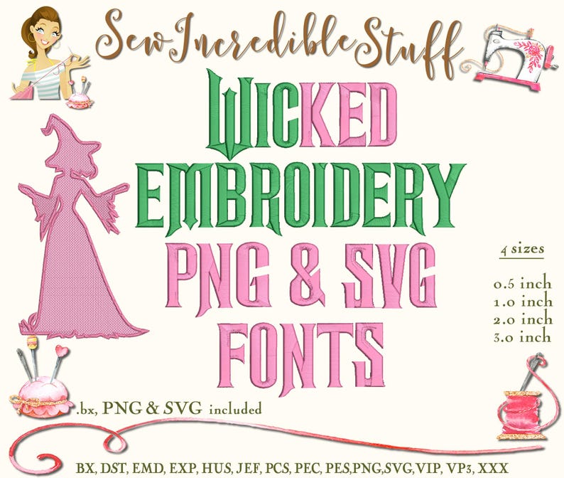 Wicked Machine Embroidery, PNG and SVG Font, 4 Sizes, - BX Fonts - 11 ...