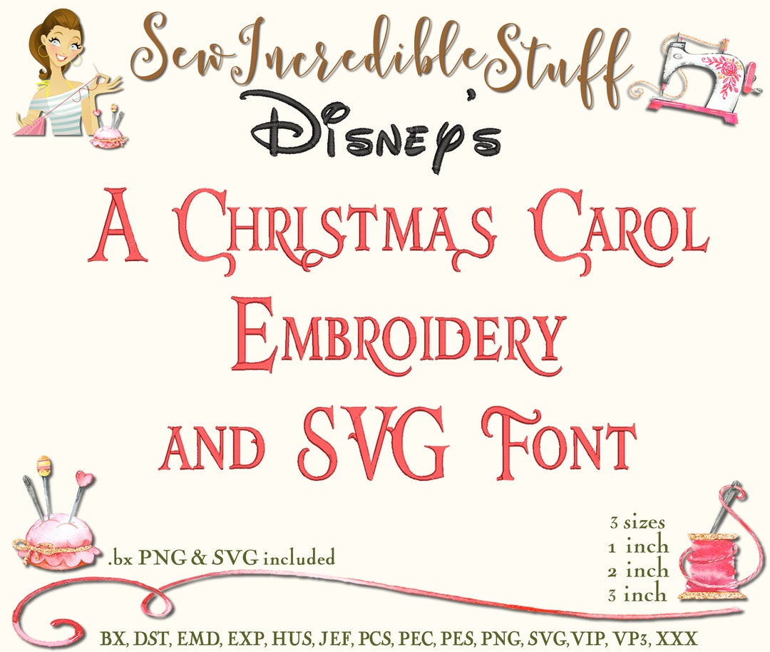 A Christmas Carol Machine Embroidery and SVG Font, BX, PES Font, 3 ...
