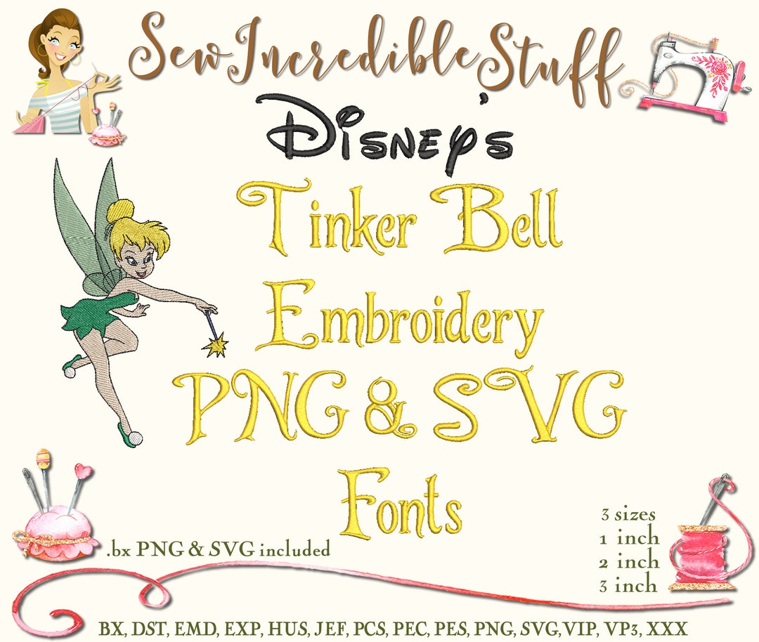 Tinker Bell Machine Embroidery, PNG and SVG Fonts 3 Sizes BX Font 11 ...