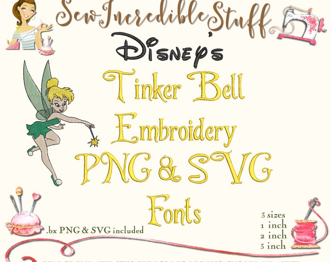 Tinker Bell Machine Embroidery, PNG and SVG Fonts 3 Sizes BX Font 11 ...
