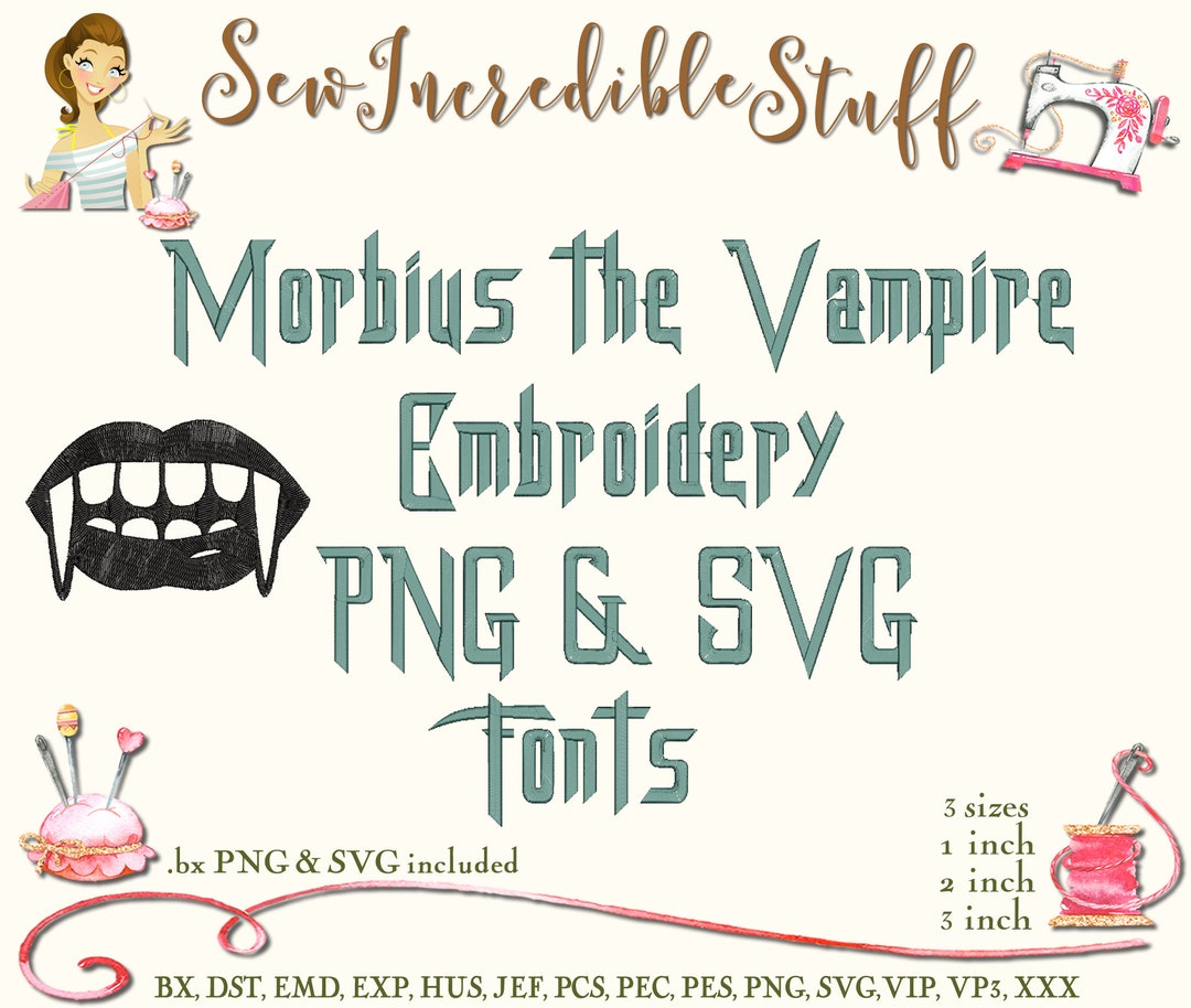 Morbius the Vampire Machine Embroidery, PNG and SVG Fonts - 3 Sizes ...