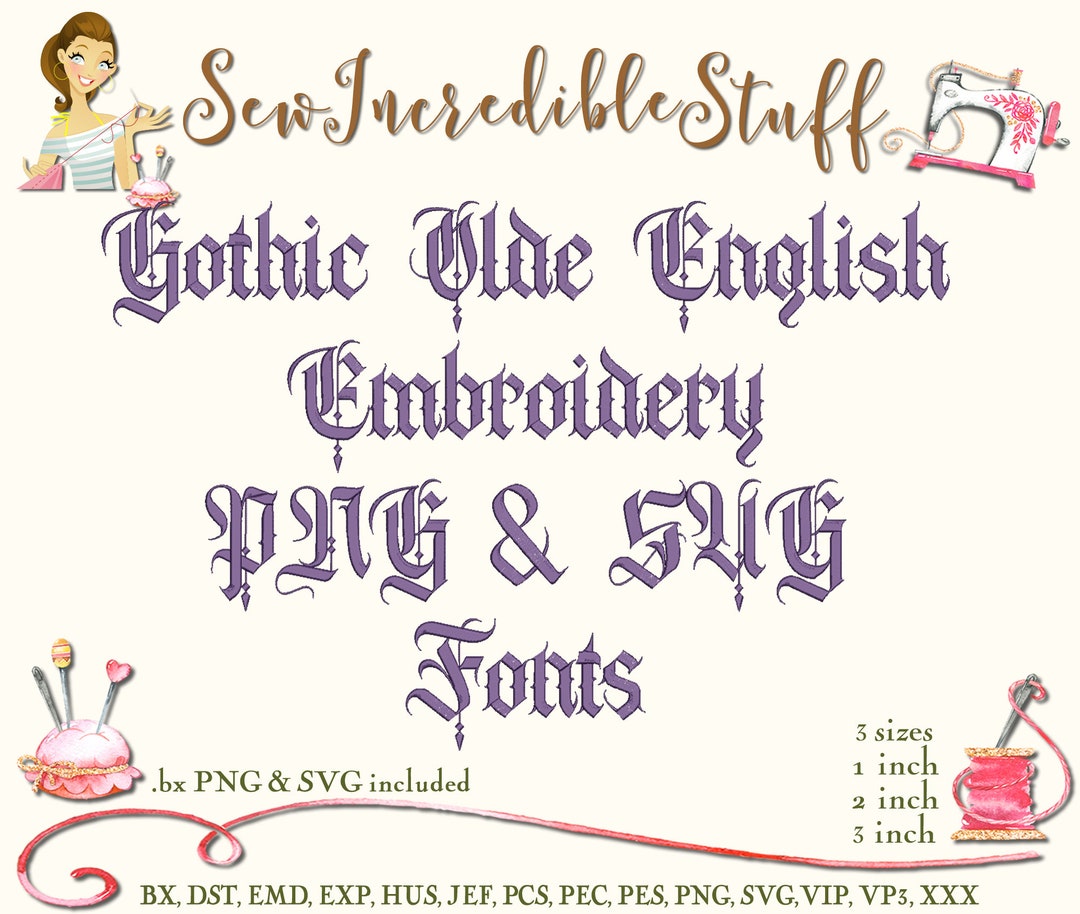 Gothic Olde English Machine Embroidery PNG and SVG Fonts, BX Font, 3 ...