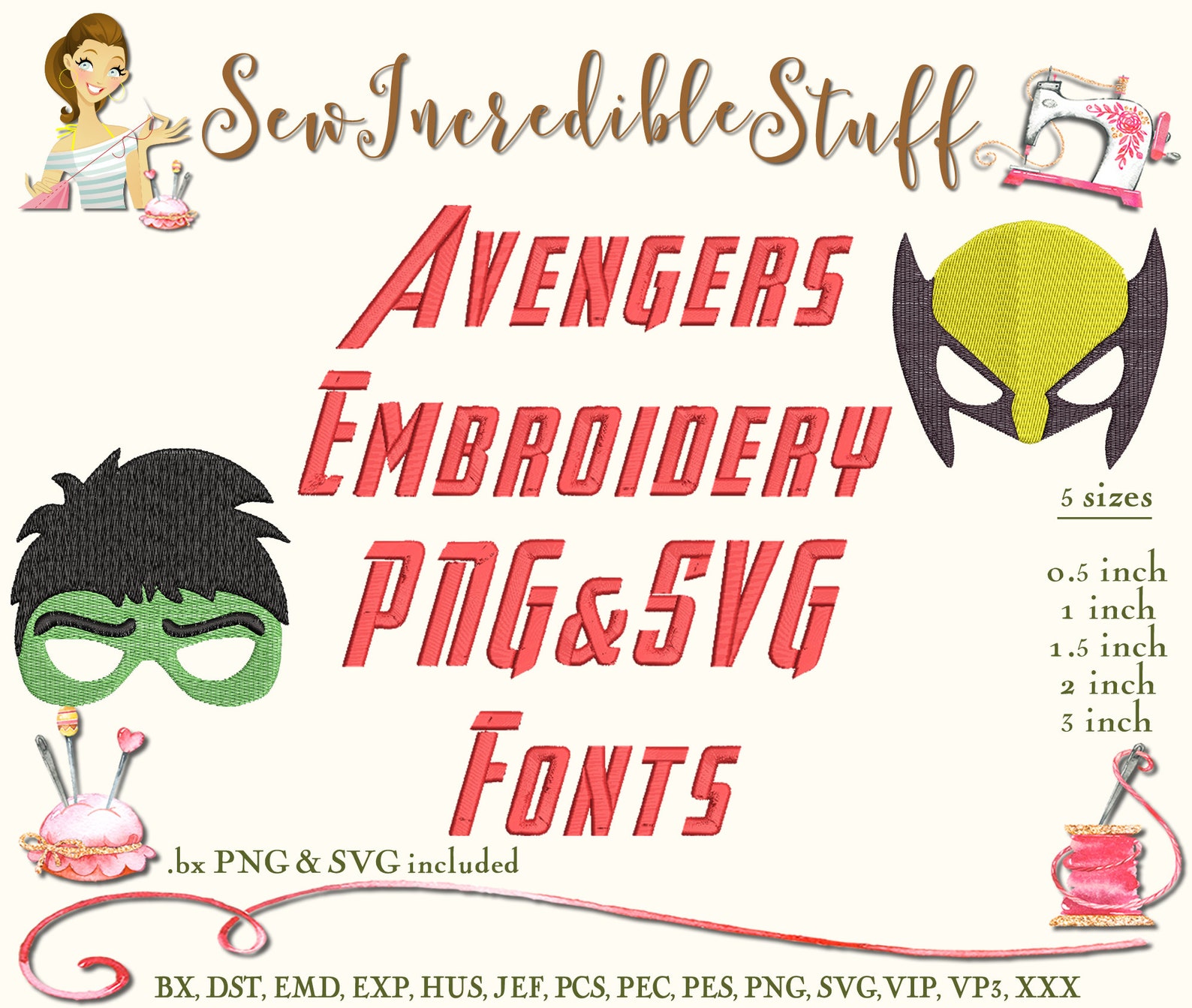 Avengers Machine Embroidery, PNG and SVG Fonts, 5 Embroidery Sizes- BX ...