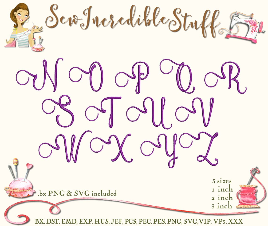 Lovely Upright Script Machine Embroidery SVG and PNG Fonts 3 - Etsy