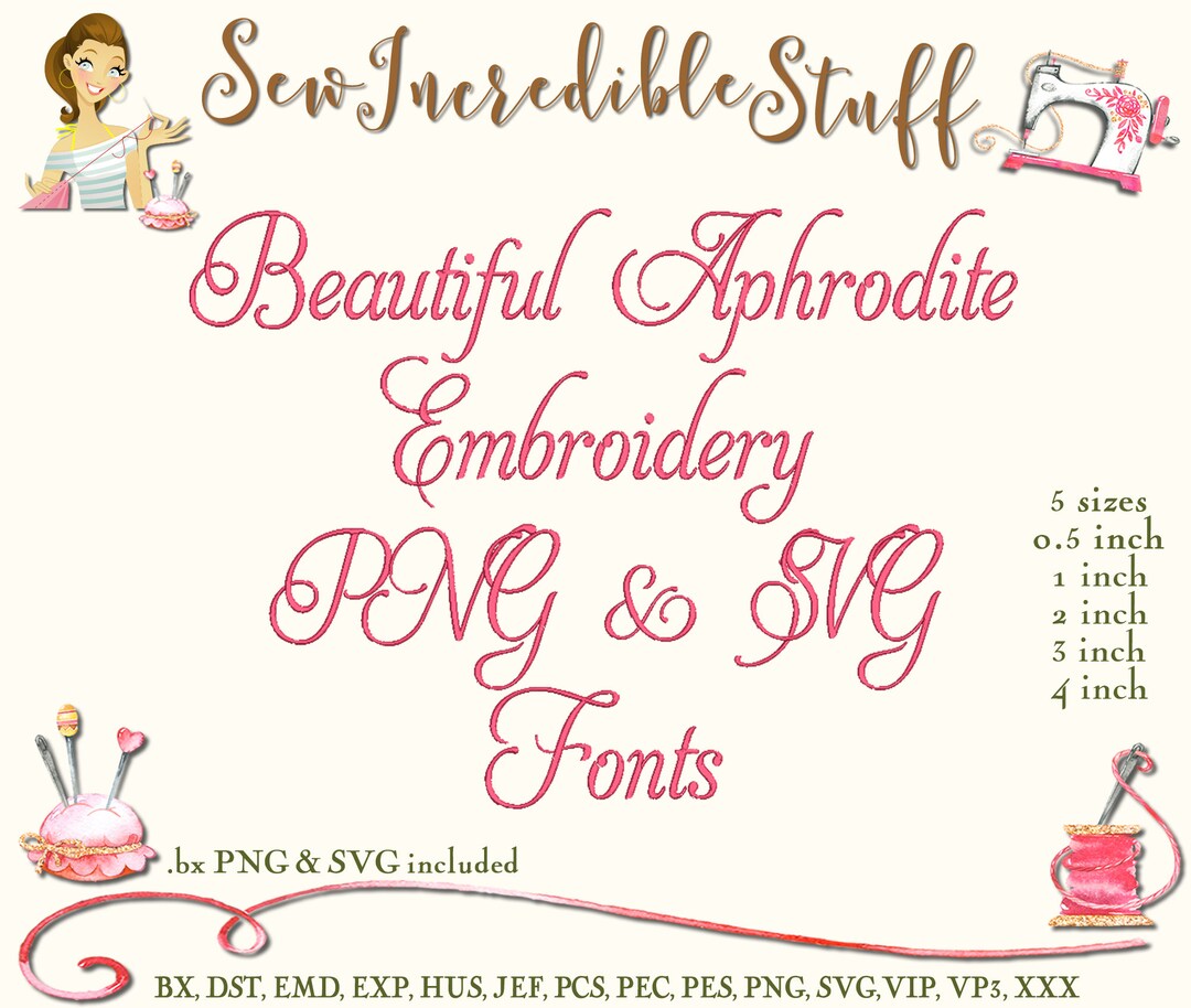 Beautiful Aphrodite Script Machine Embroidery, PNG and SVG Fonts ...