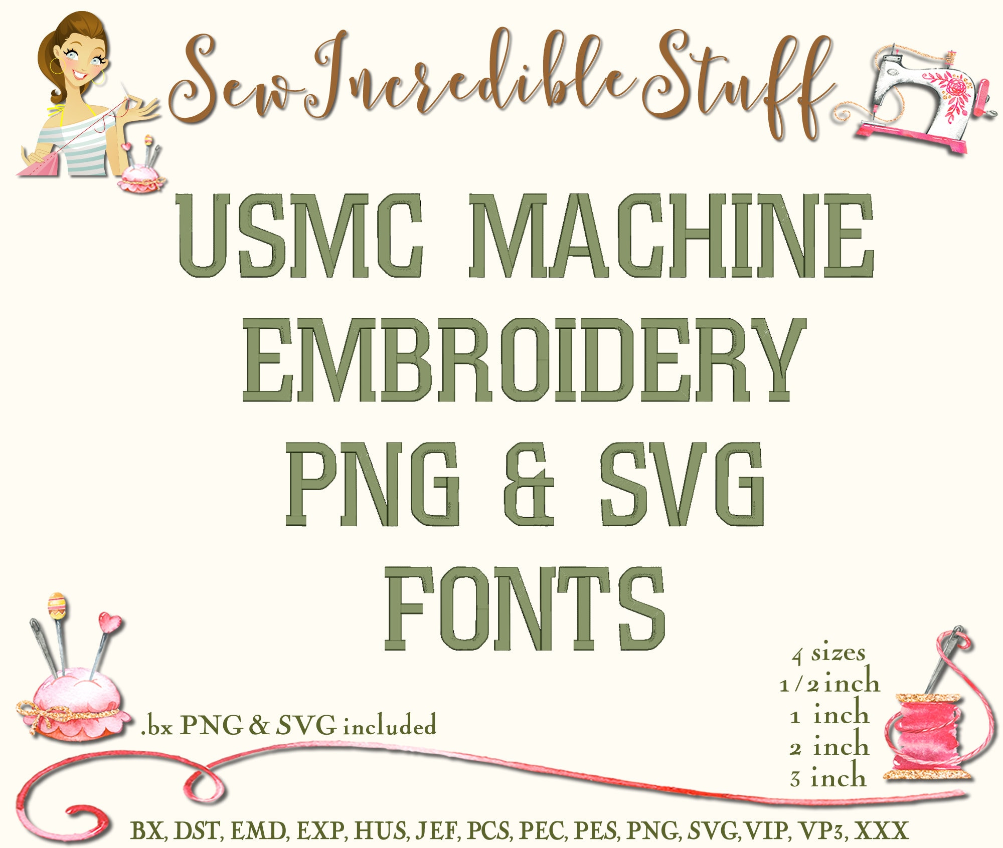 USMC Machine Embroidery, PNG and SVG Font., 4 Sizes - Bx Font - 11 ...