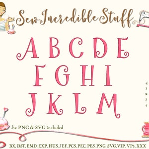 Tickled Pink Whimsical Machine Embroidery PNG and SVG Fonts, 4 Sizes ...