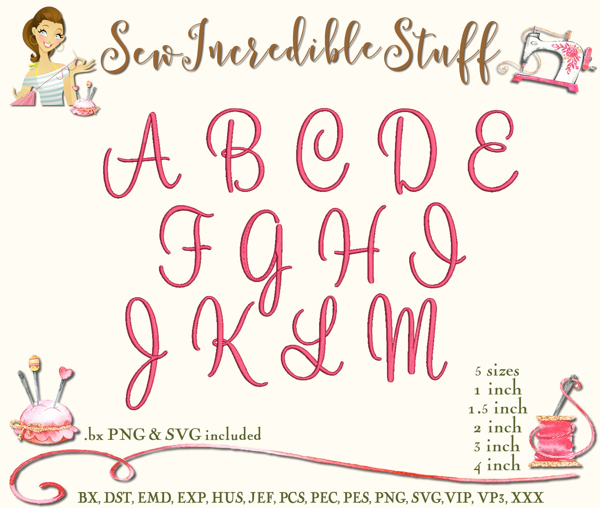 Sweetheart Script Machine Embroidery PNG and SVG Fonts - 5 Sizes - BX ...