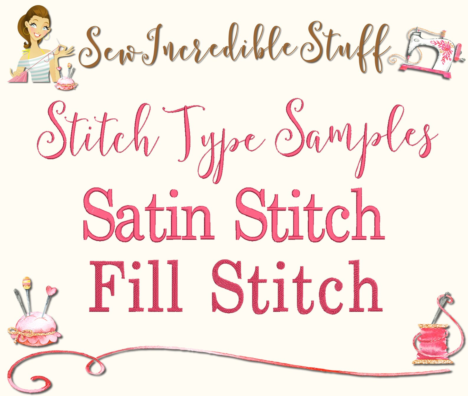 Tickled Pink Whimsical Machine Embroidery PNG and SVG Fonts, 4 Sizes ...