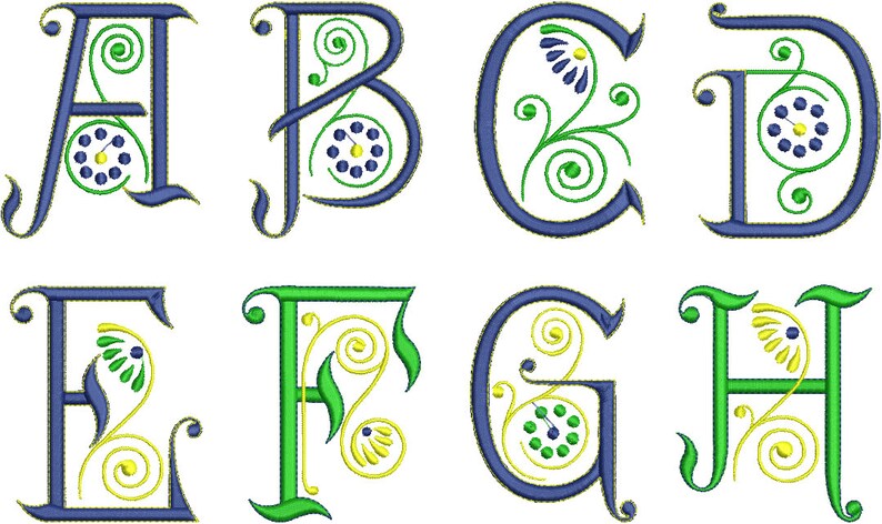 Multi-Color Floral Machine Embroidery Monogram Font | Etsy