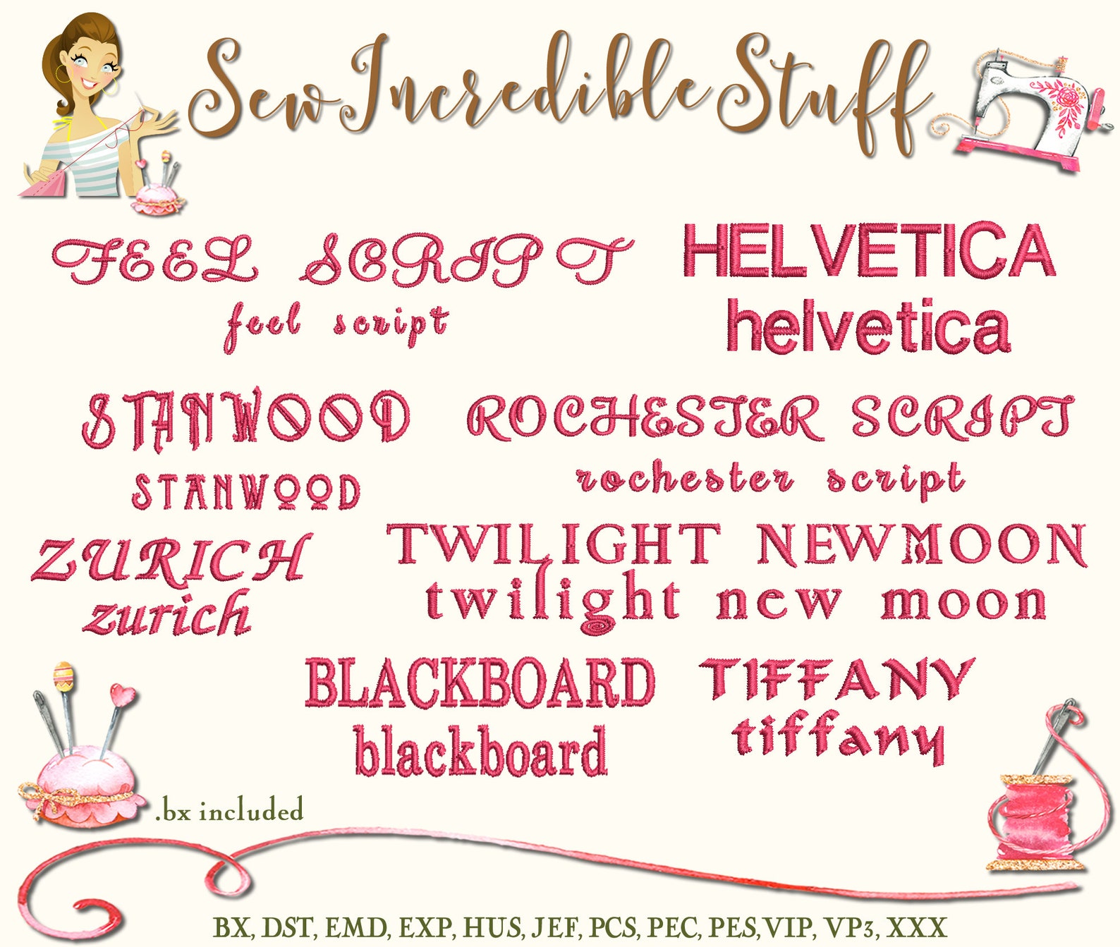Small Size Machine Embroidery Font Collection - BX Fonts- 16 Fonts 1/4 ...