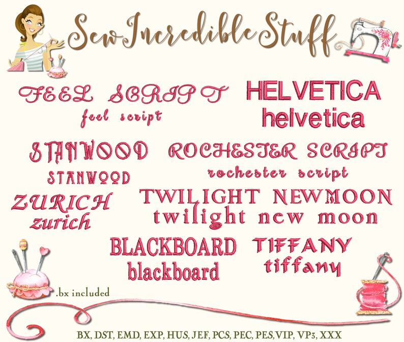 Small Size Machine Embroidery Font Collection - BX Fonts- 16 Fonts 1/4 ...