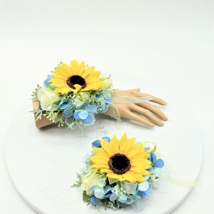 Sunflower Blue Hydrangea Corsages and Boutonnieres, Rustic Sunflower ...