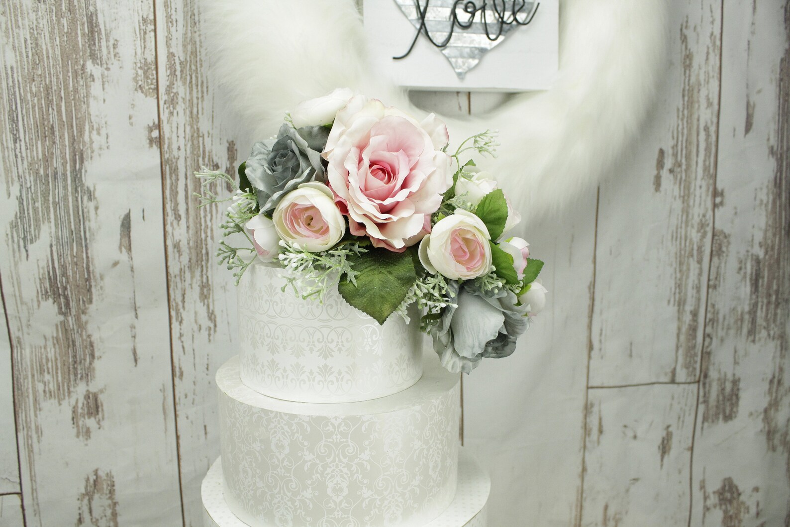 Light Pink/gray Rose Cake Topper Floral Cake Topper - Etsy