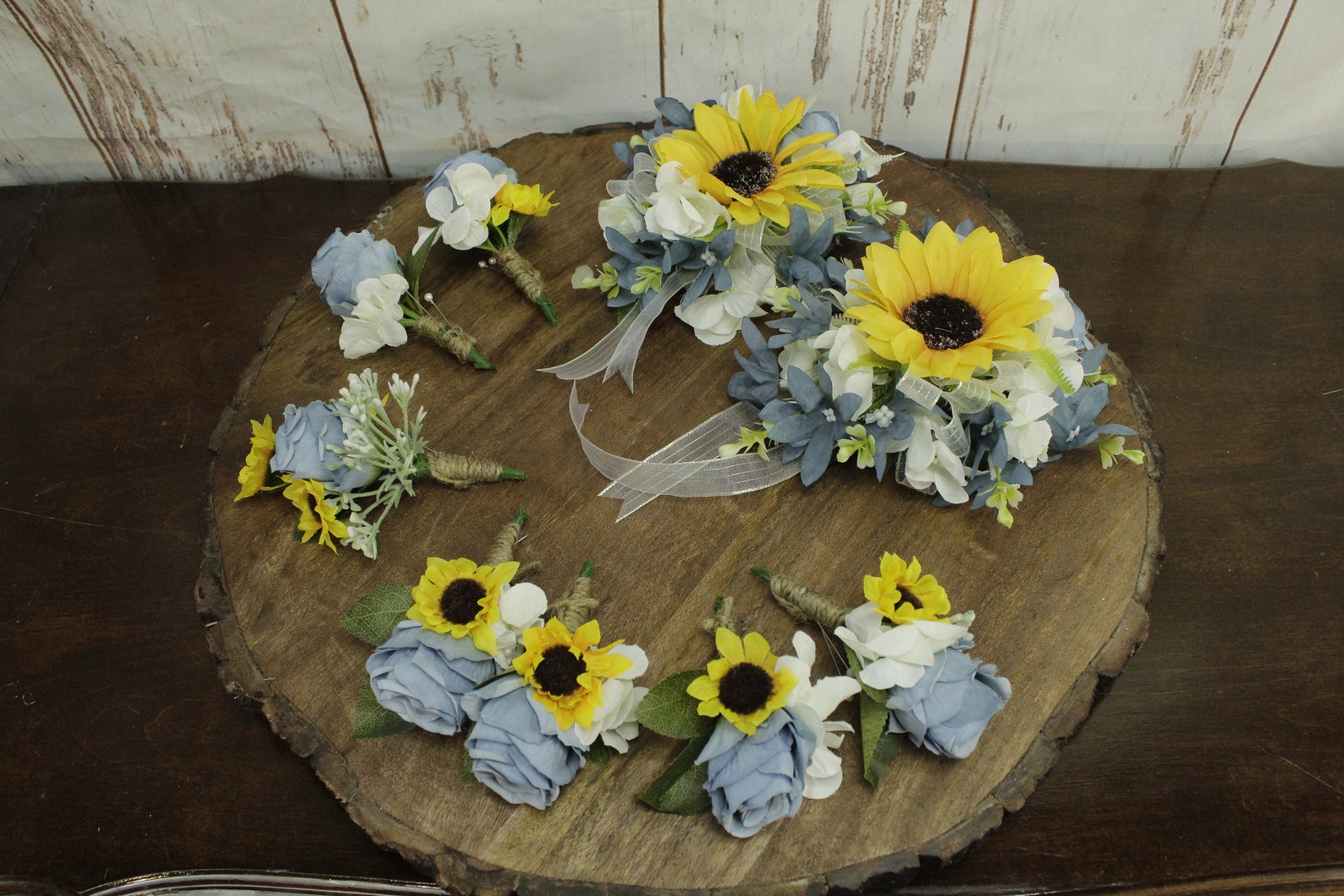 Sunflower Blue Hydrangea Corsages and Boutonnieres Rustic - Etsy