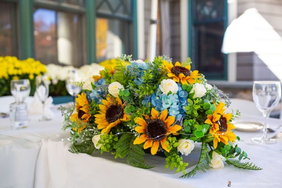 Wedding Centerpiece Sunflower Bouquet Sunflower Wedding Hydrangea Bouquet Faux Flowers Baby Shower Flowers Etsy