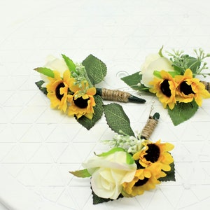 Sunflower Blue Hydrangea Corsages and Boutonnieres, Rustic Sunflower ...