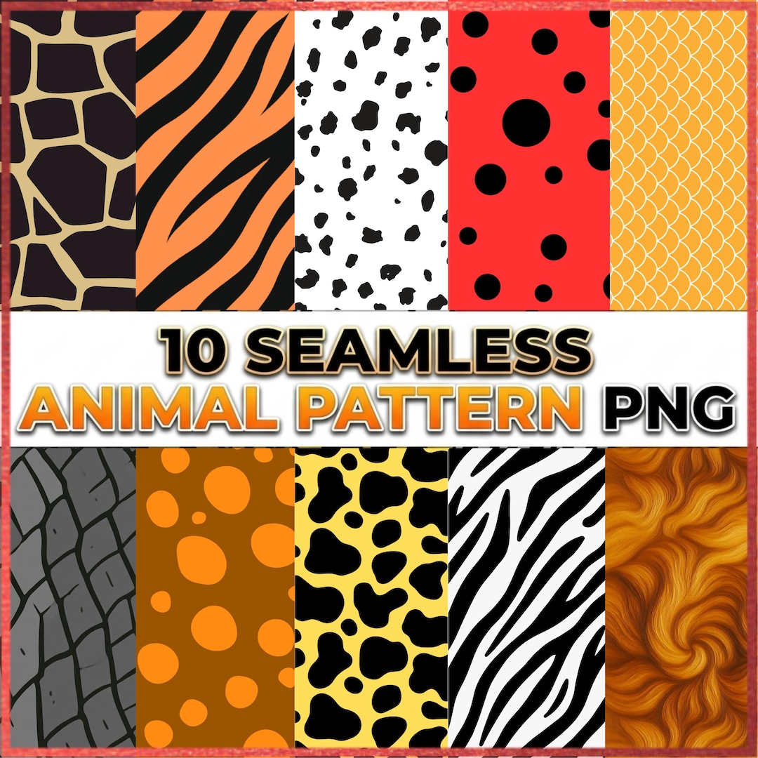 10 Seamless Animal Patterns PNG, Scrapbook Digital Paper, Safari Fabric ...
