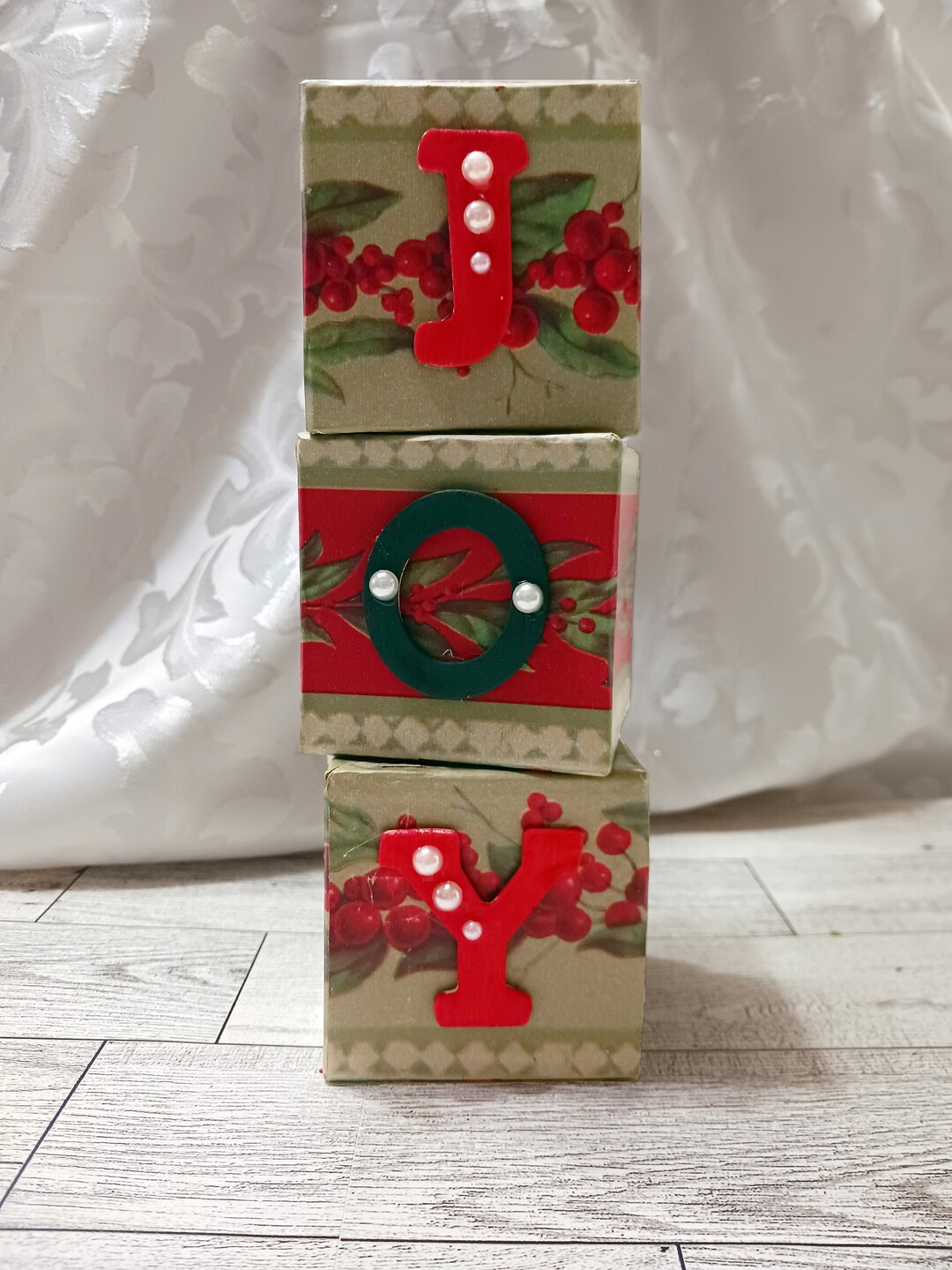 Joy Stacked Paper Mache Blocks Décor / Joy Christmas Blocks / Tier Tray ...