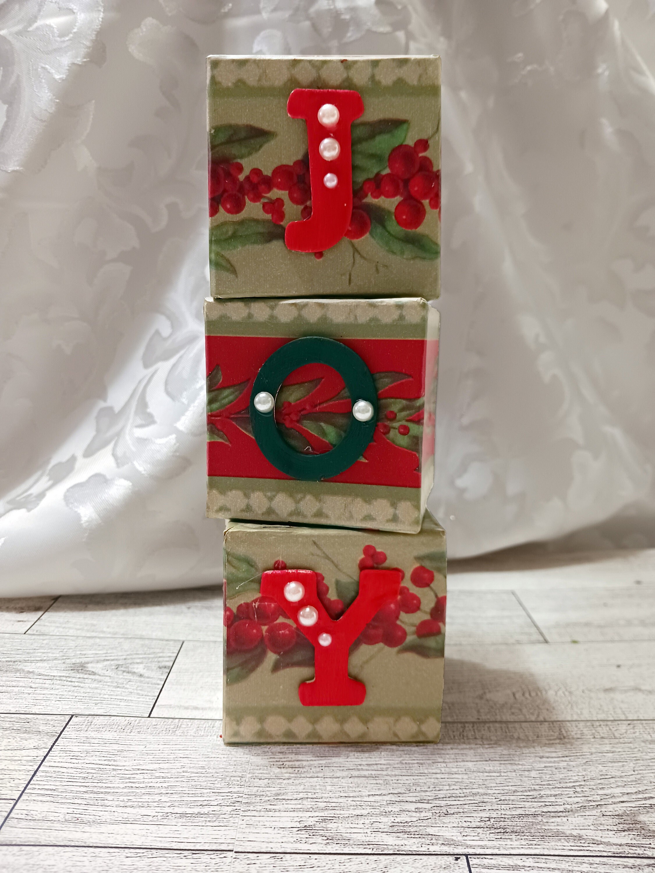 Joy Stacked Paper Mache Blocks Décor / Joy Christmas Blocks / Tier Tray ...