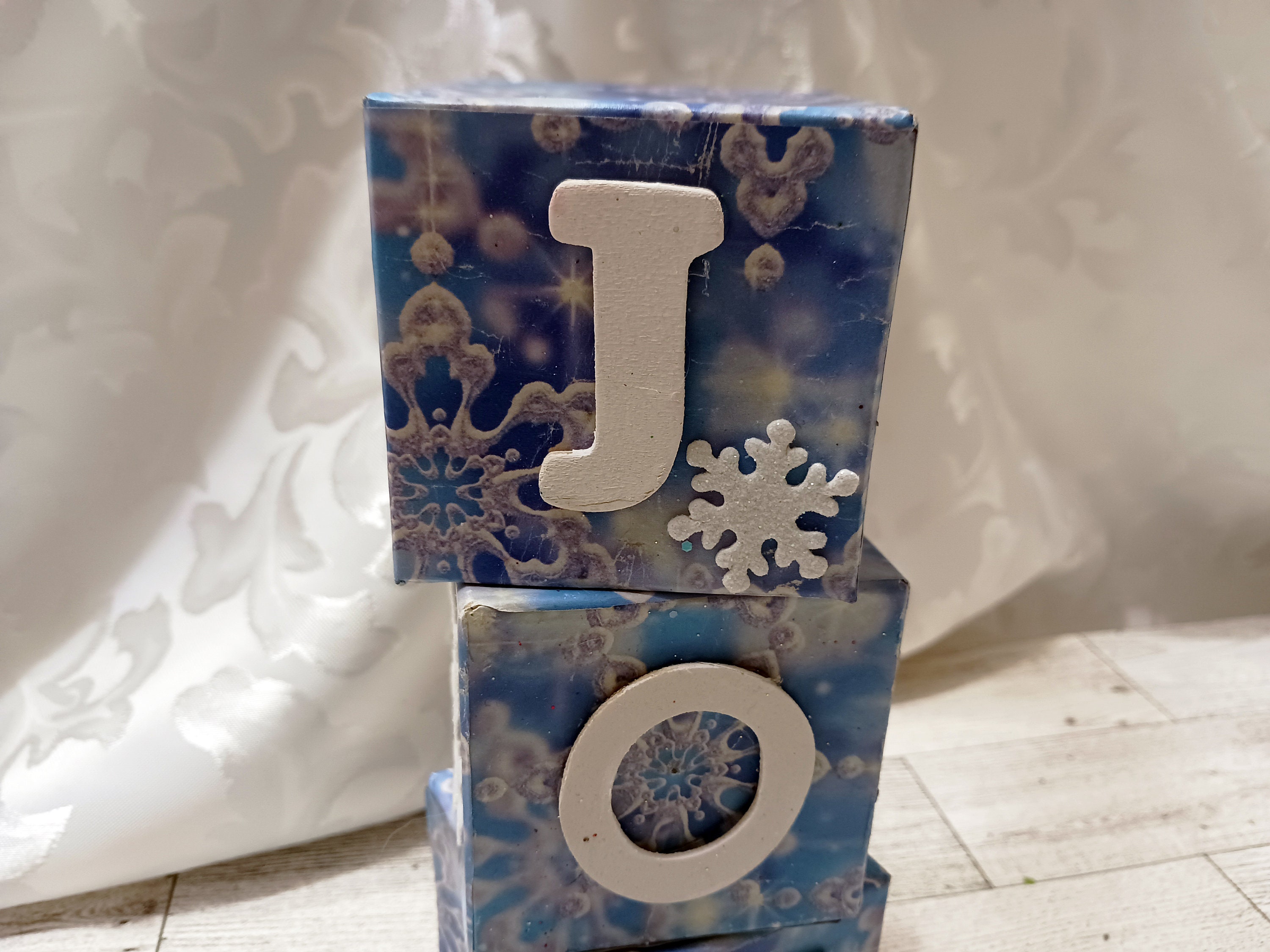 Joy Stacked Paper Mache Blocks Décor / Joy Snowflakes Winter Wonderland ...