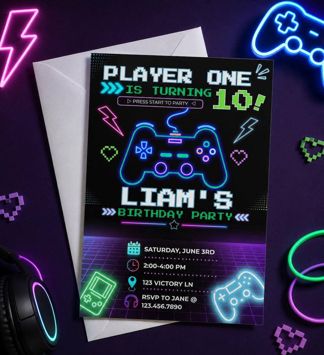 Gamer Birthday Invitation Editable Template Gaming Party Invite Kids ...