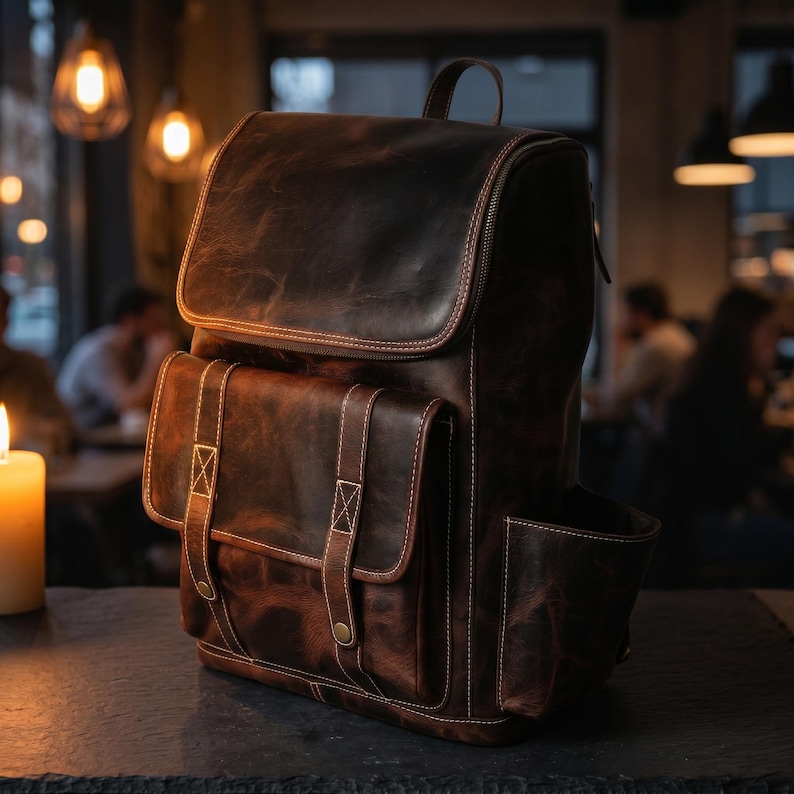 Full Grain Leather Backpack for Men | Distressed Brown Laptop Rucksack ...