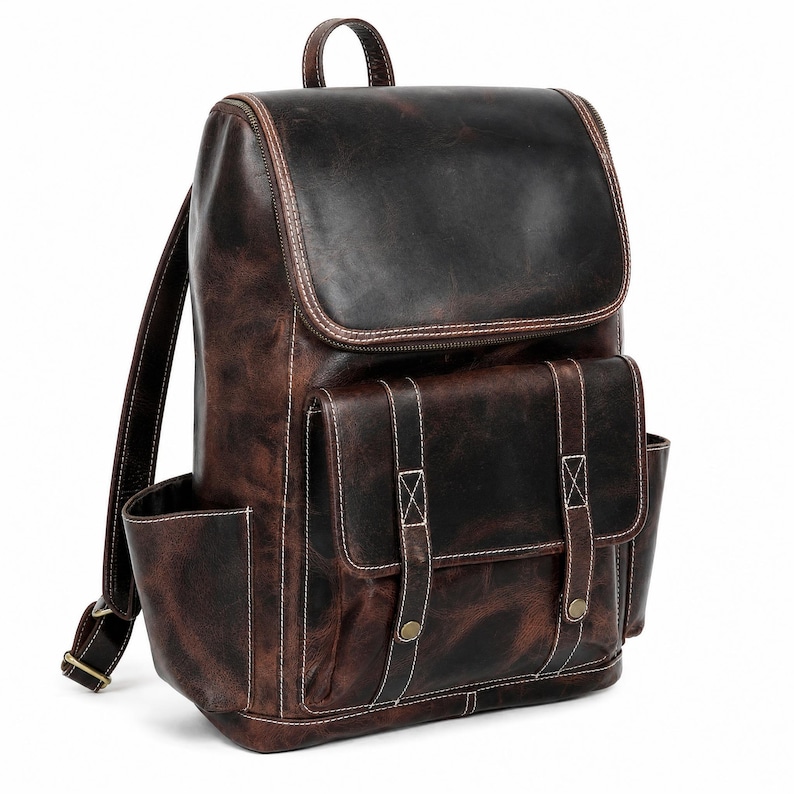 Full Grain Leather Backpack for Men | Distressed Brown Laptop Rucksack ...