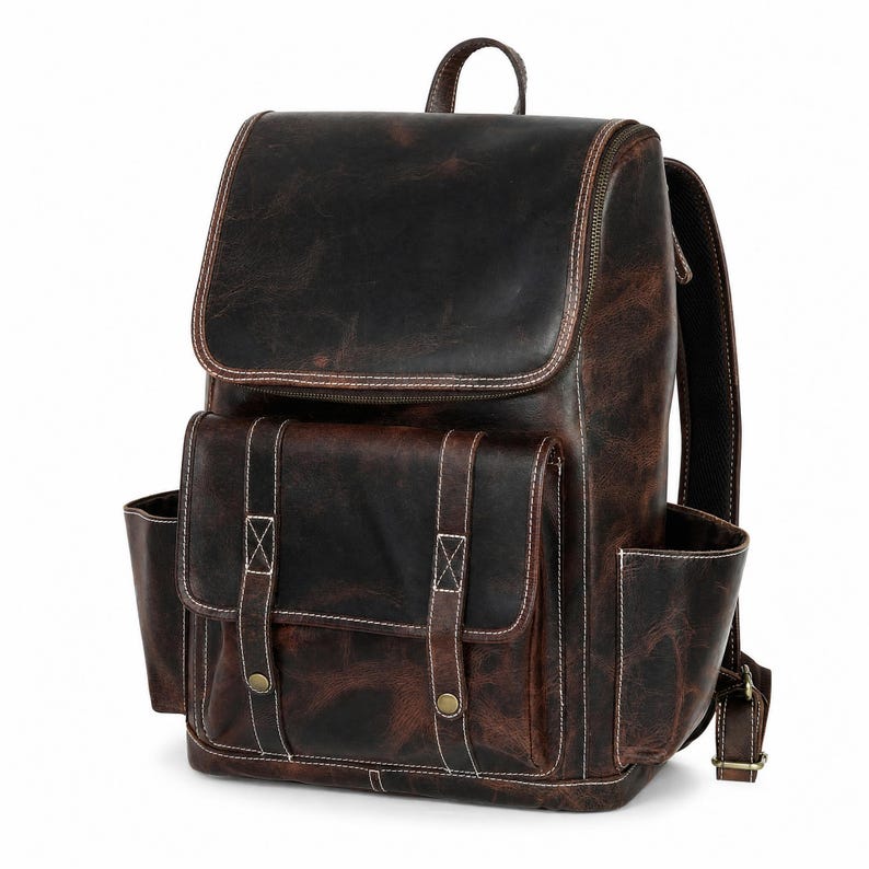 Full Grain Leather Backpack for Men | Distressed Brown Laptop Rucksack ...
