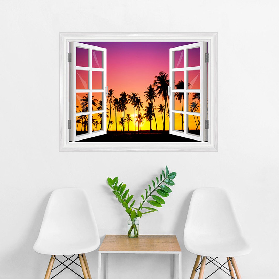 Palm Trees at Sunset Window Mural Removable Wall Decal, Wall Decor ...