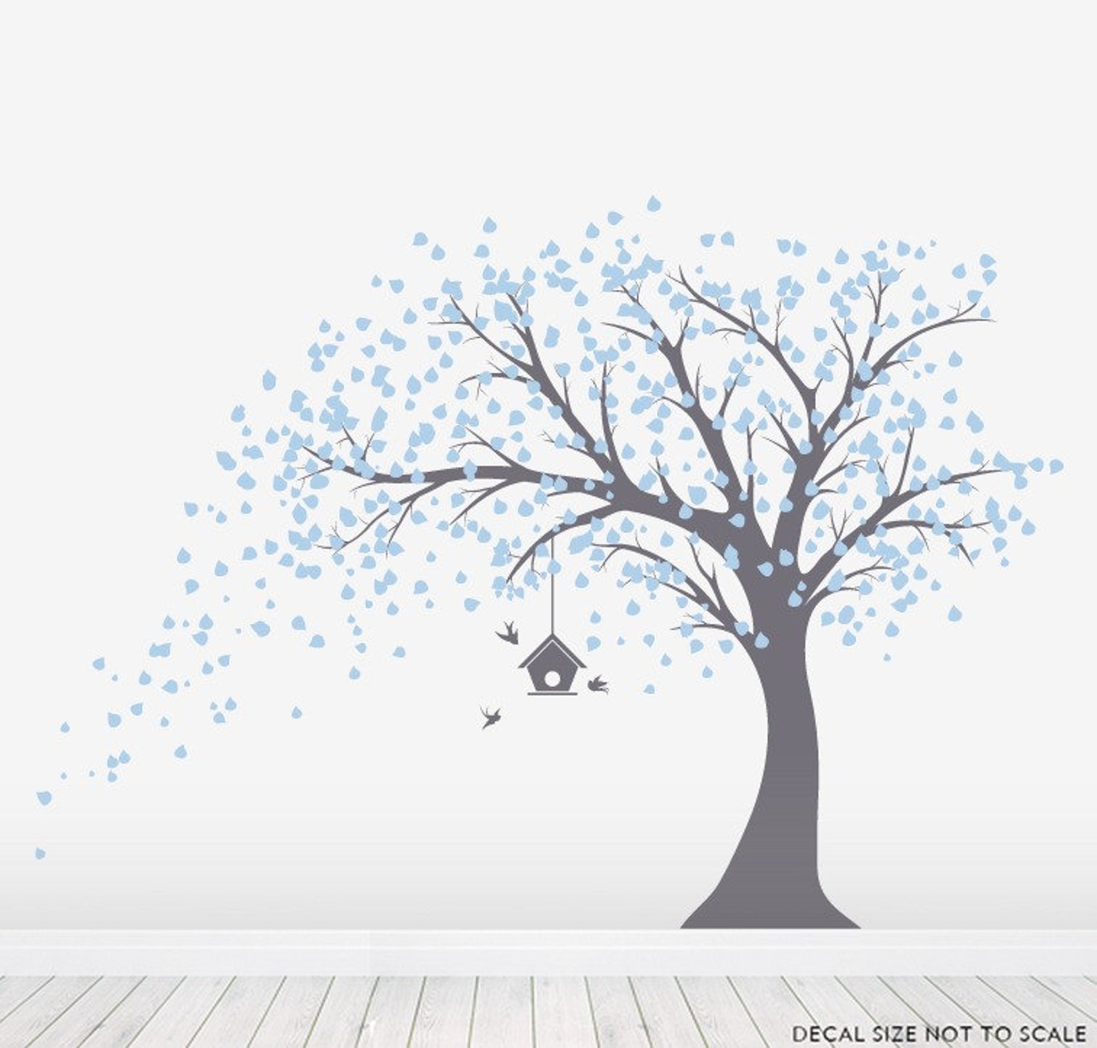 Large Windy Tree With Birdhouse Wall Decal - Windy Tree, Nature Wall ...