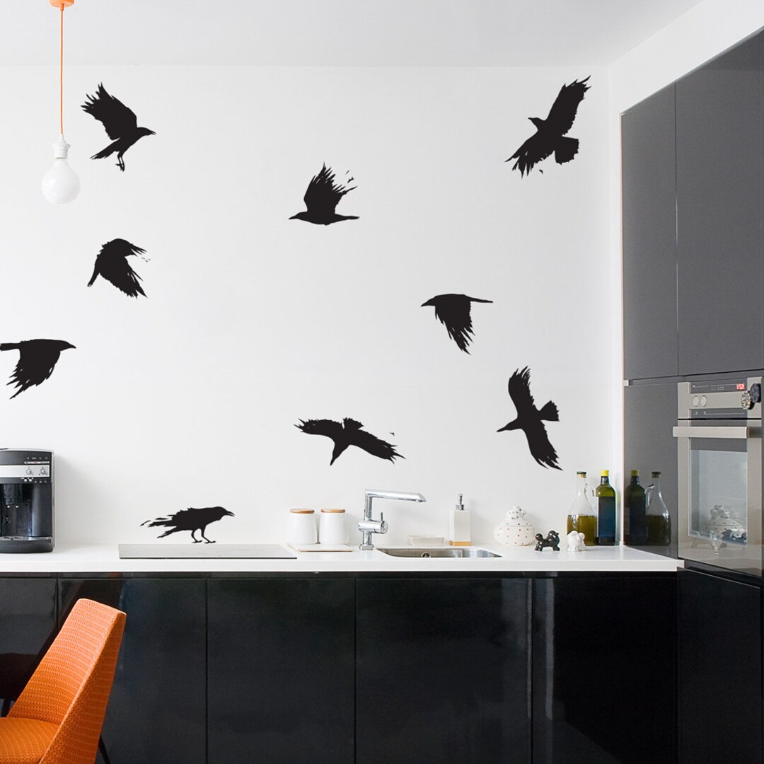 Black Crows Wall Decal - Nature Wall Decal, Crow Art, Flying Bird Art ...