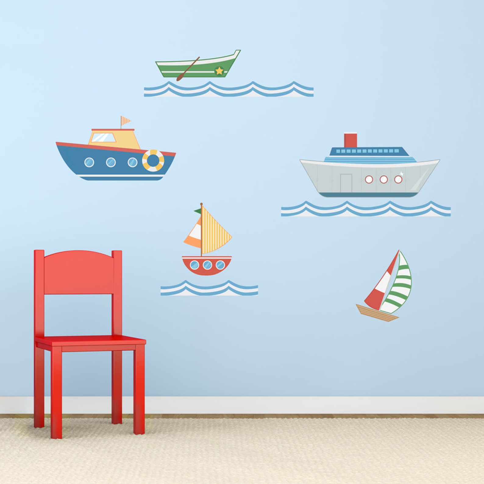Sea Boats Printed Wall Decal Nautical Decal Ocean Decal | Etsy