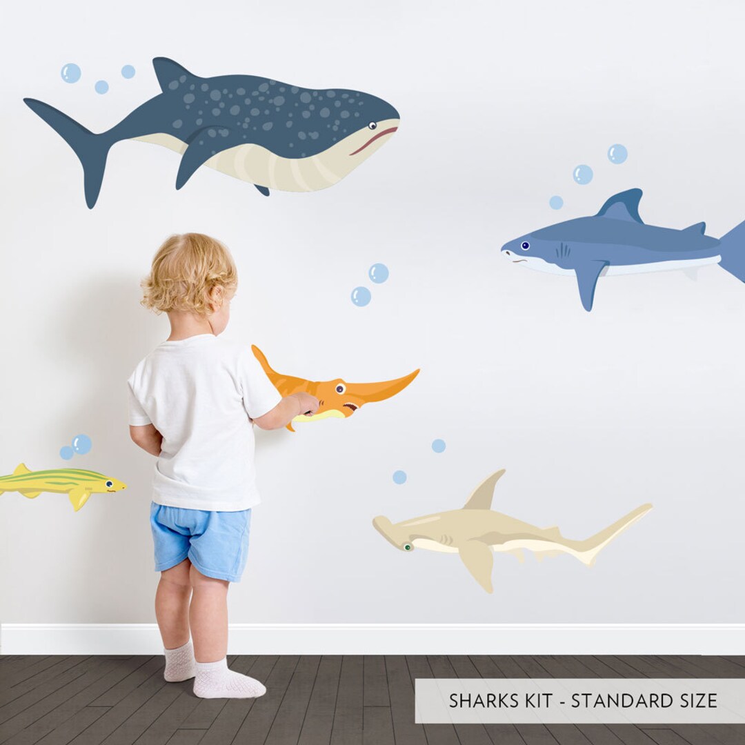 Shark Adventure Printed Wall Decal-shark Decal, Shark Wall Sticker ...