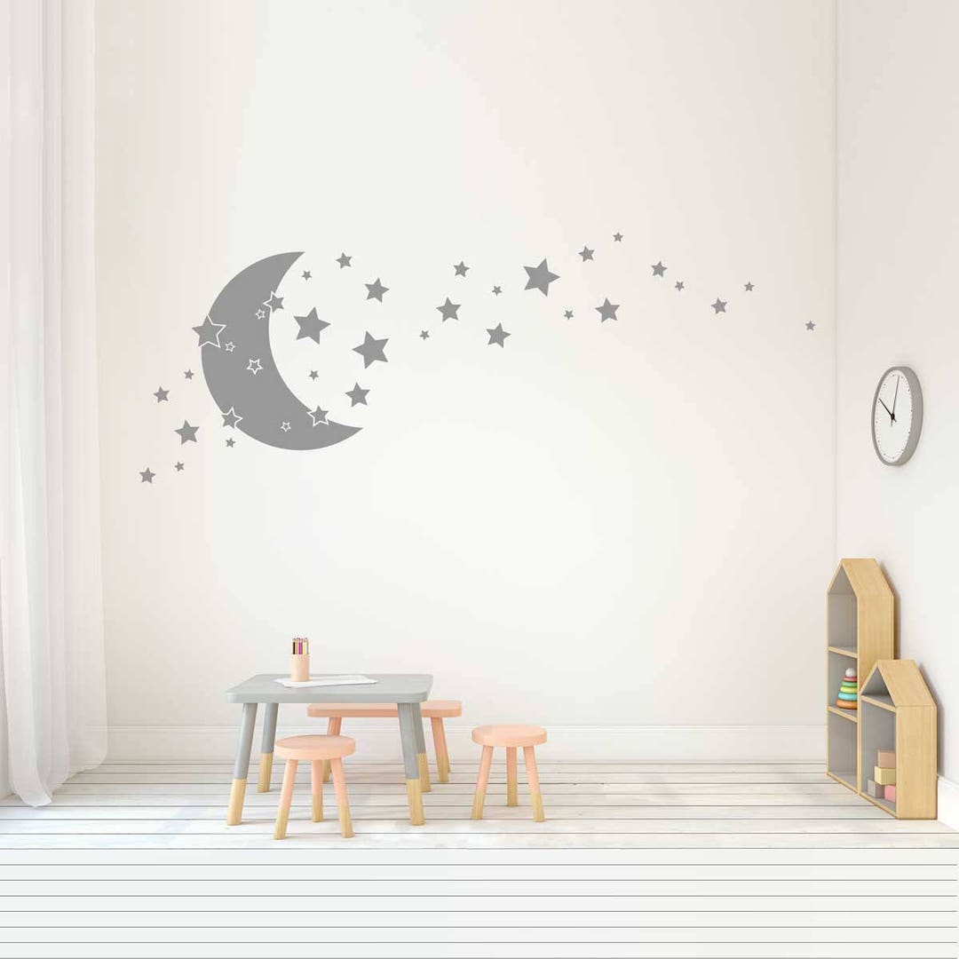 Stars and Moon Wall Decals - Nursery Decor, Stars and Moon Decal ...
