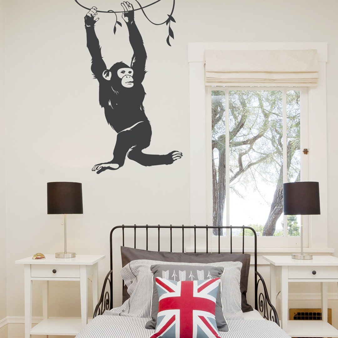 Hanging Chimp Wall Decal - Monkey Wall Art, Swinging Monkey, Nature ...